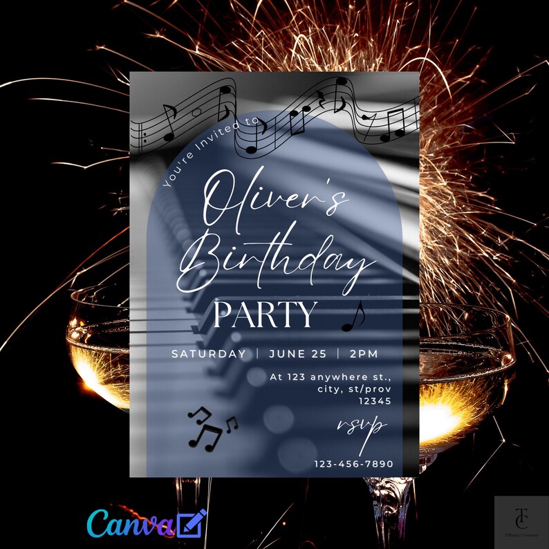 Elegant Piano Music Notes Birthday Party Instant Download Digital ...