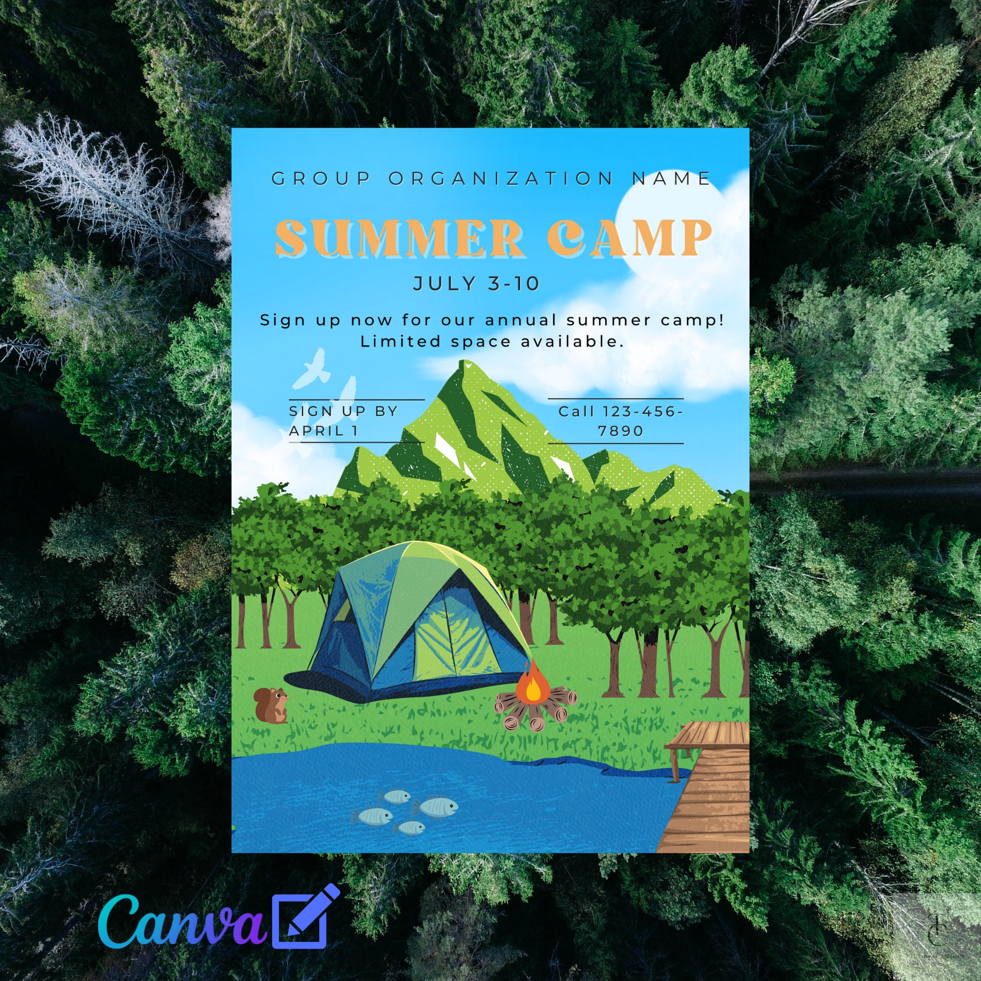 Kid's Summer Camp Instant Download Digital Invitation Editable W/ Canva ...