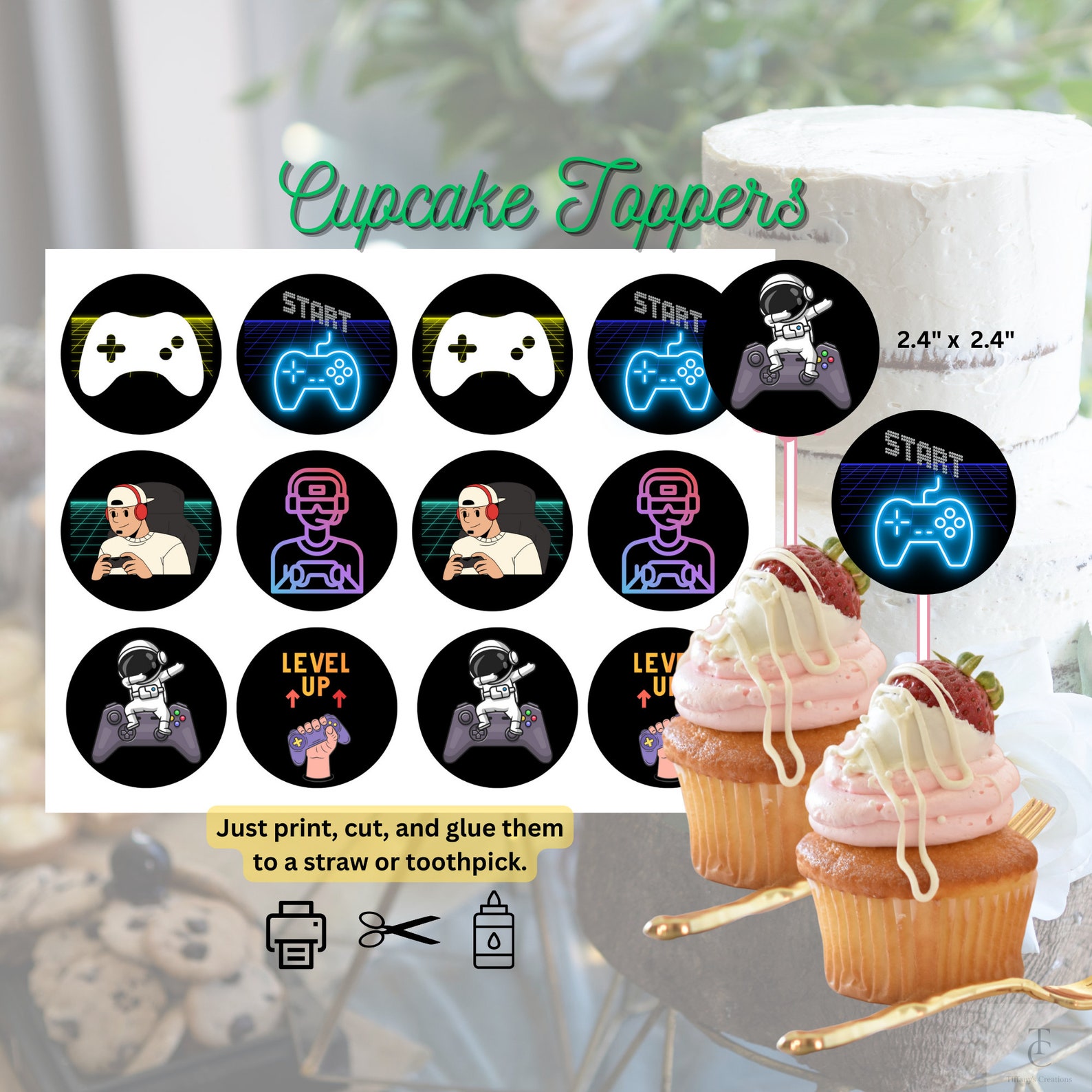 Gamer Boy Birthday Party Printable Cupcake Toppers Digital Download ...