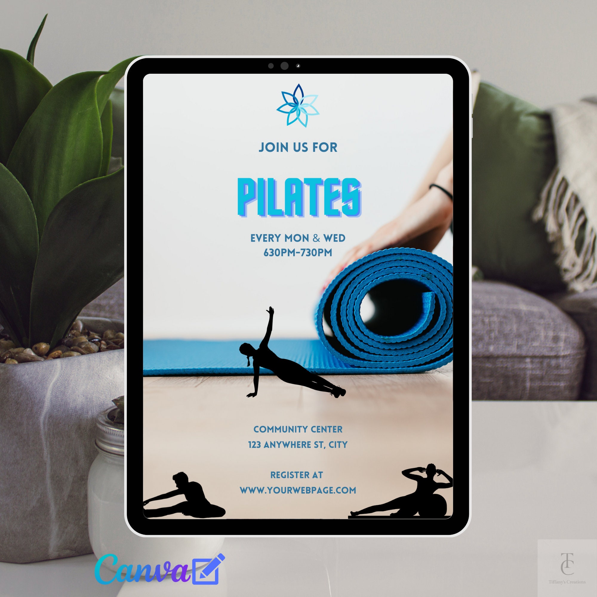 Pilates Class Instant Download Digital Invitation Editable W/ Canva ...