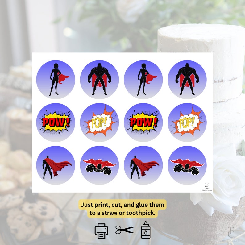 Super Hero Printable Cupcake Toppers Digital Download DIY - Etsy
