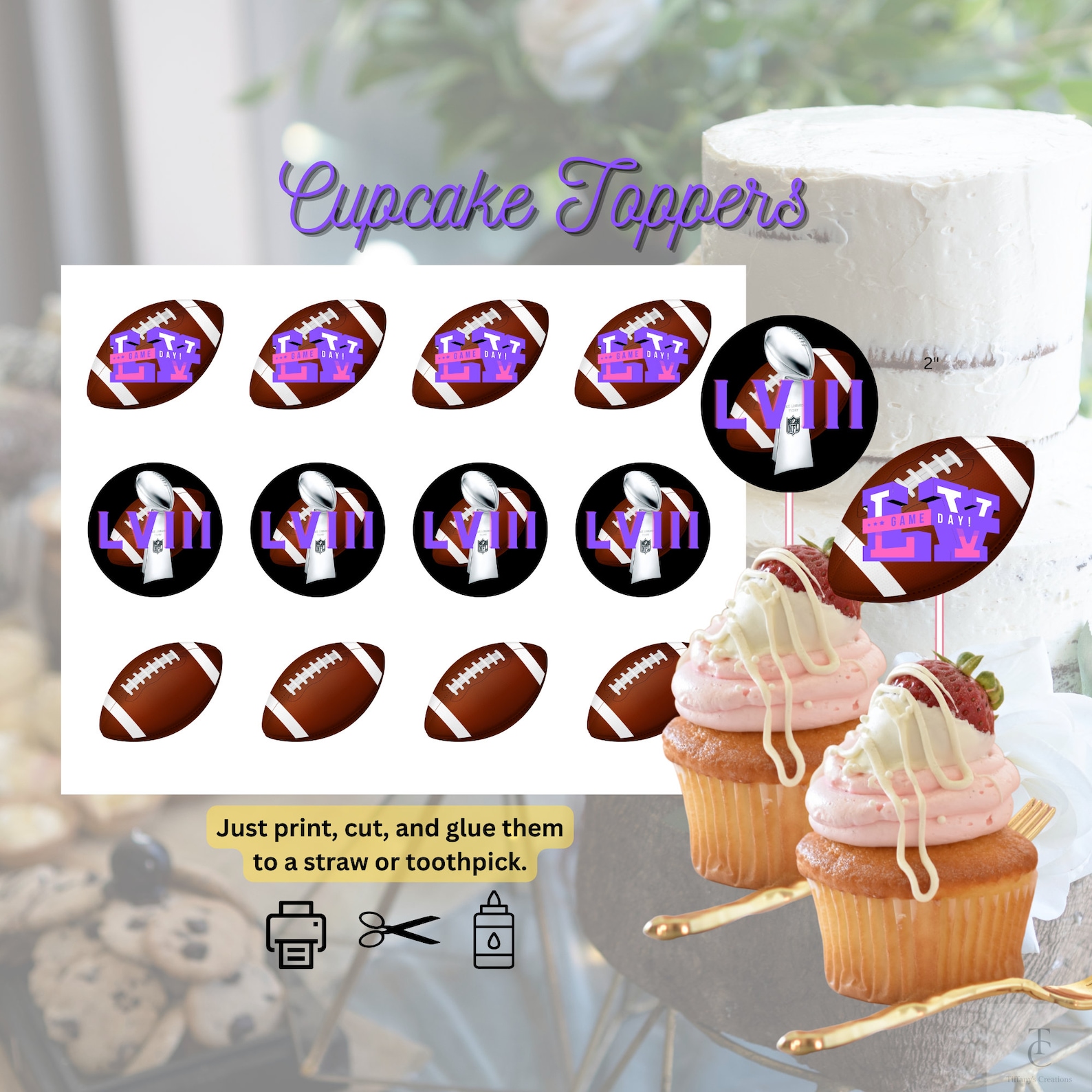 Super Bowl Cupcake Toppers Printable Cupcake Toppers Digital Instant ...