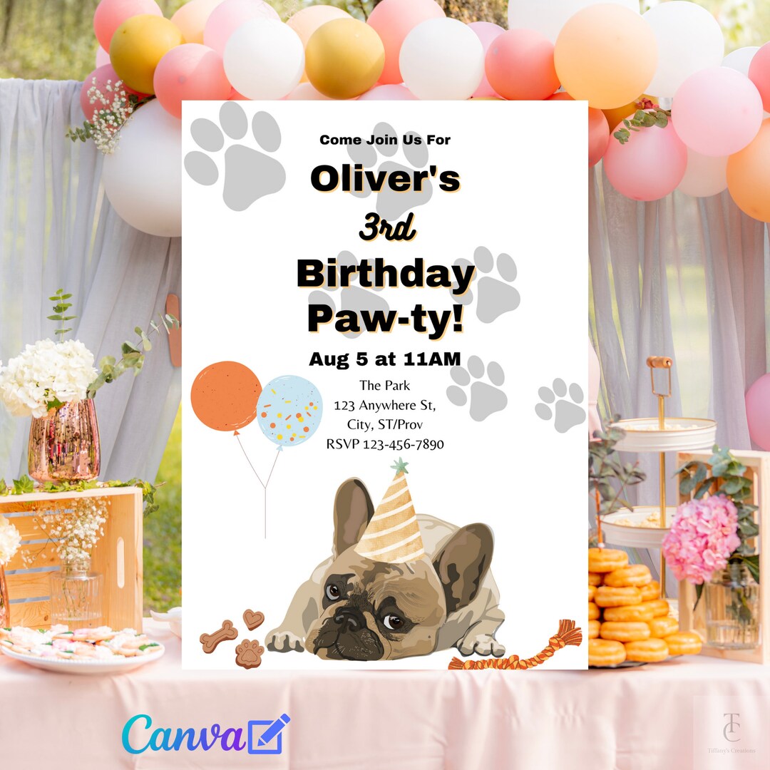 Frenchie Dog Birthday Party Instant Download Digital Invitation ...