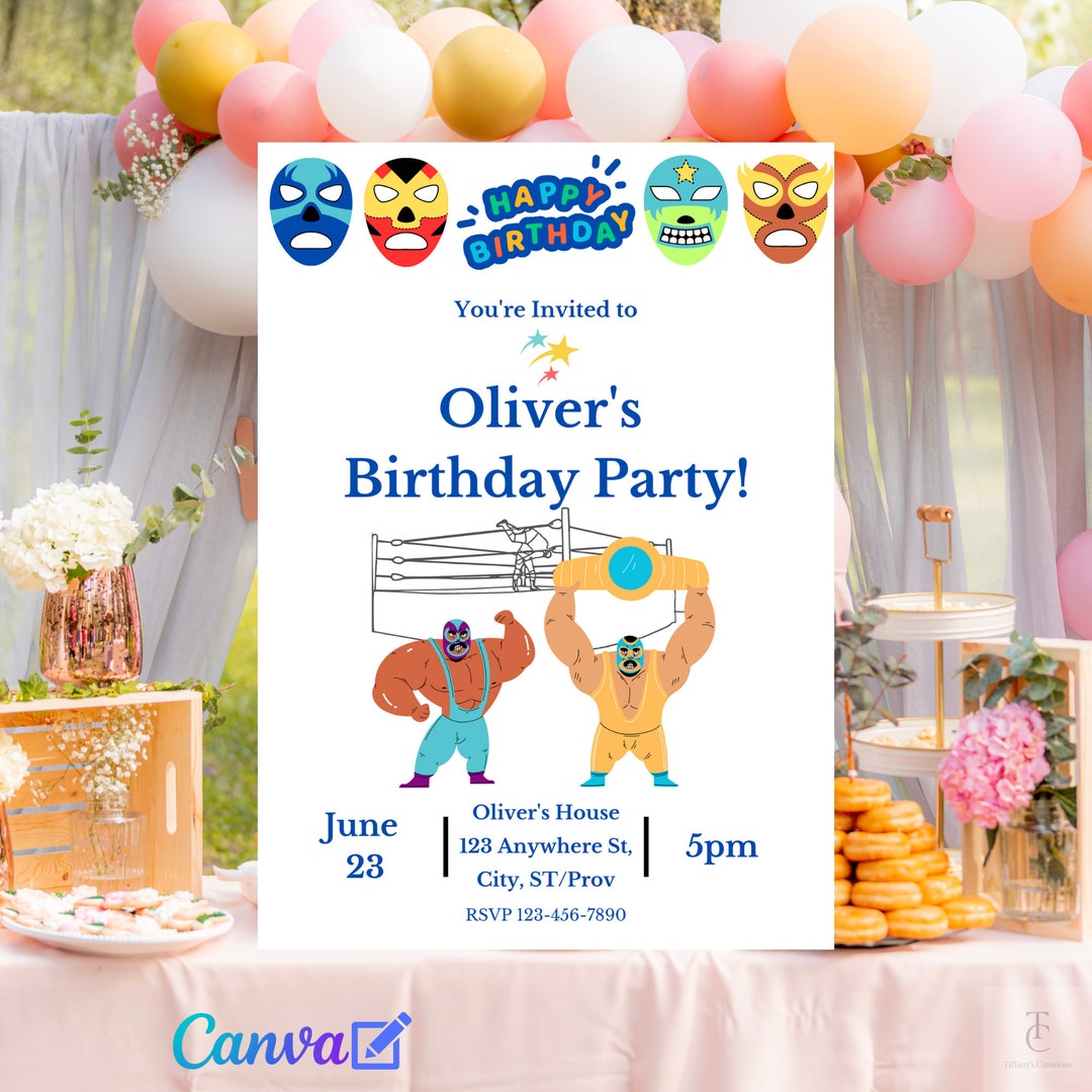 Lucha Libre Birthday Invitation: Editable Canva Template (digital ...