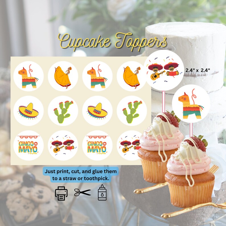 Cinco De Mayo Printable Cupcake Toppers Digital Download DIY for Fiesta ...