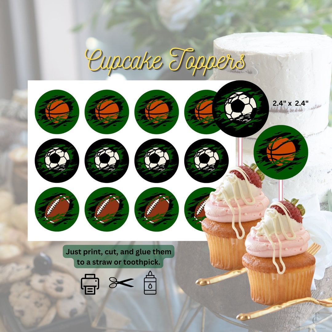 Sports Theme Printable Cupcake Toppers Digital Download DIY for First ...