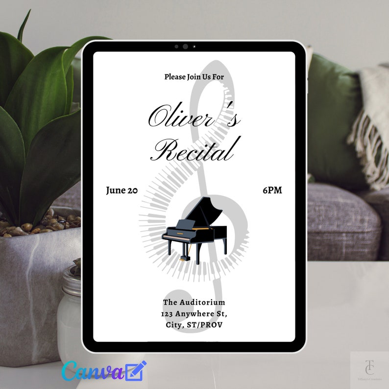 Piano Recital Music Notes Instant Download Digital Invitation Editable ...