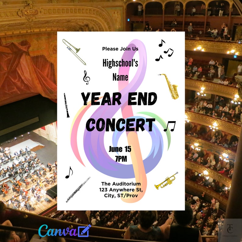 School Band Concert Instant Download Digital Invitation Editable W ...