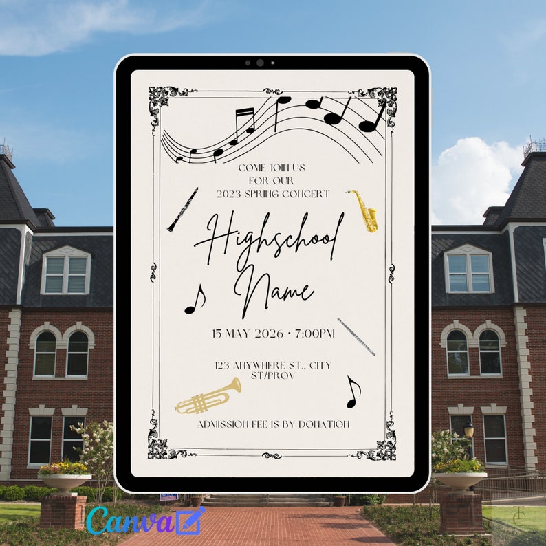 School Band Concert Instant Download Digital Invitation Editable W ...
