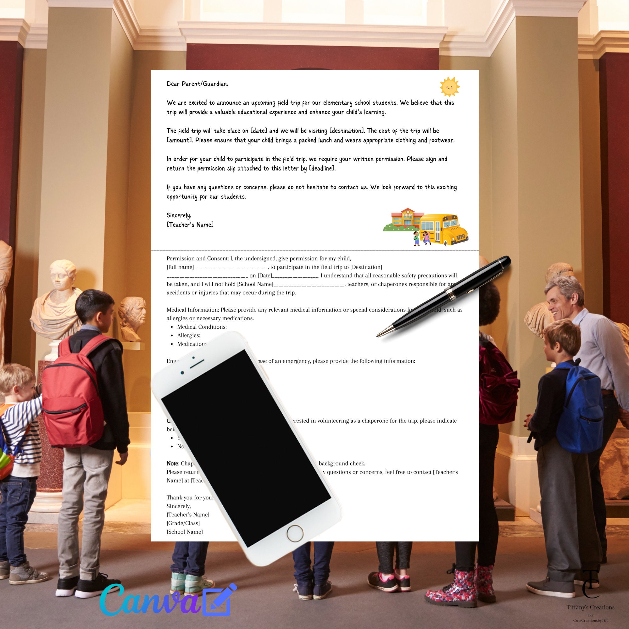 School Field Trip Permission Slip Editable W/ Canva Printable Easy to ...