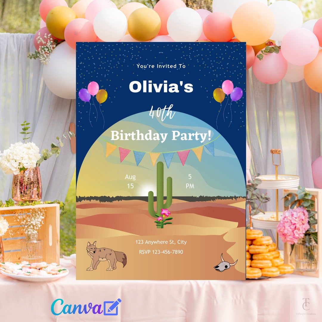 Desert Cactus Themed Birthday Party Instant Download Digital Invitation ...