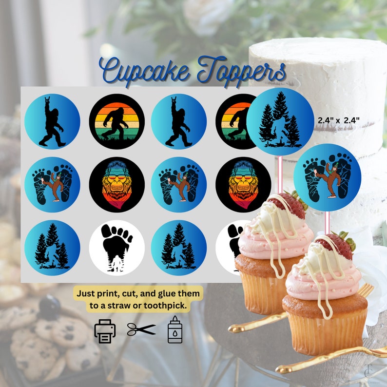 Bigfoot Birthday Party Printable Cupcake Toppers Digital Download| DIY ...