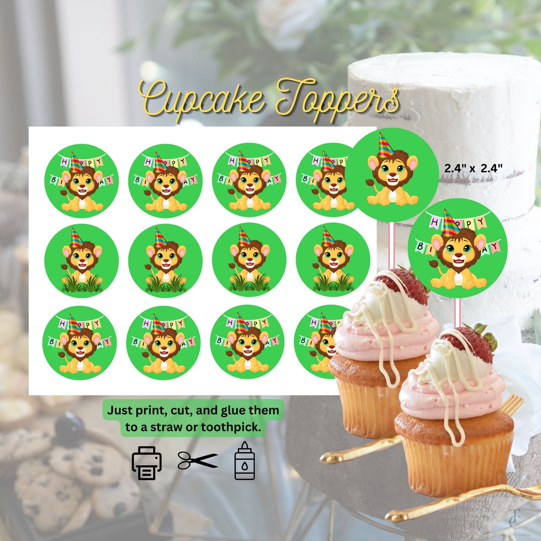 Cute Lion Printable Cupcake Toppers Digital Download DIY Kid's Birthday ...