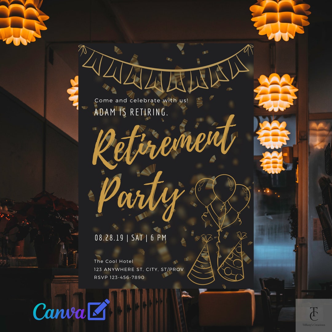 Black Gold Retirement Party Instant Download Digital Invitation ...