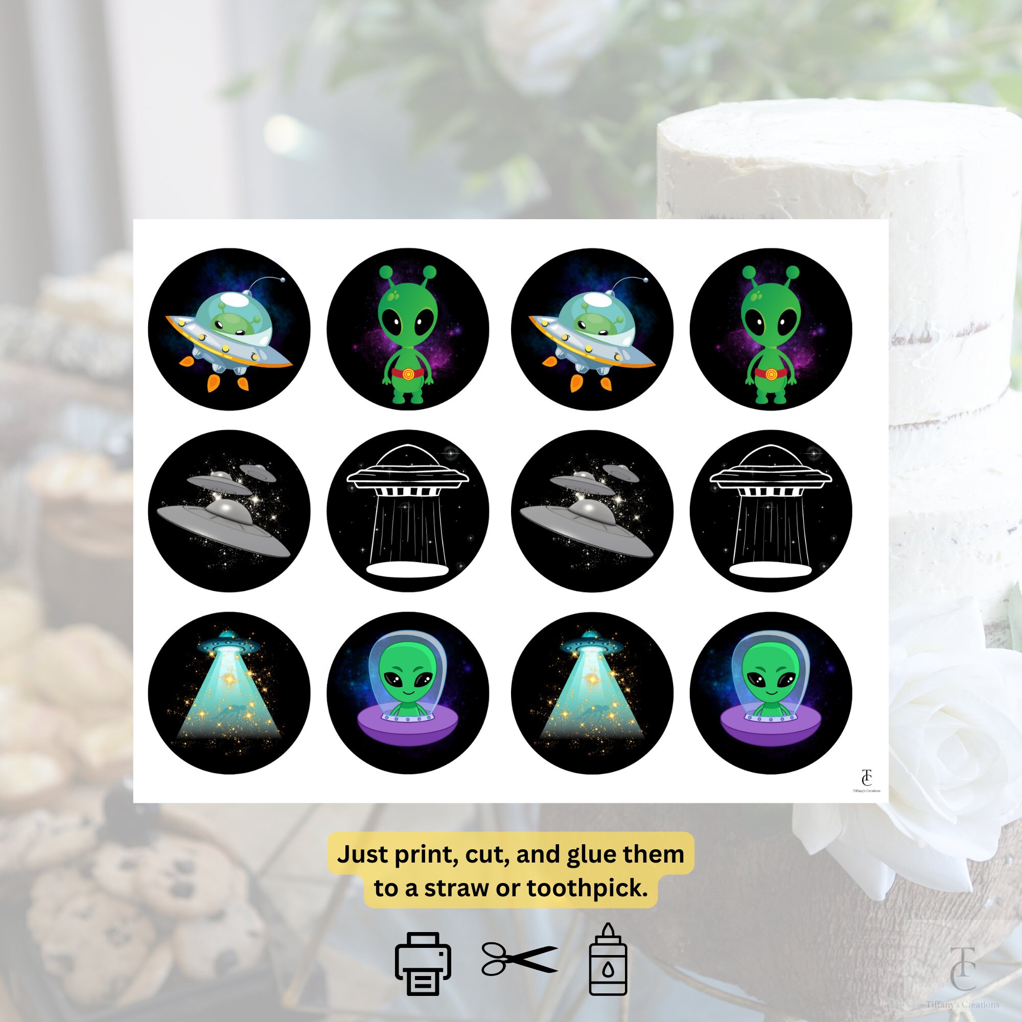 Alien UFO Printable Cupcake Toppers Digital Download DIY - Etsy