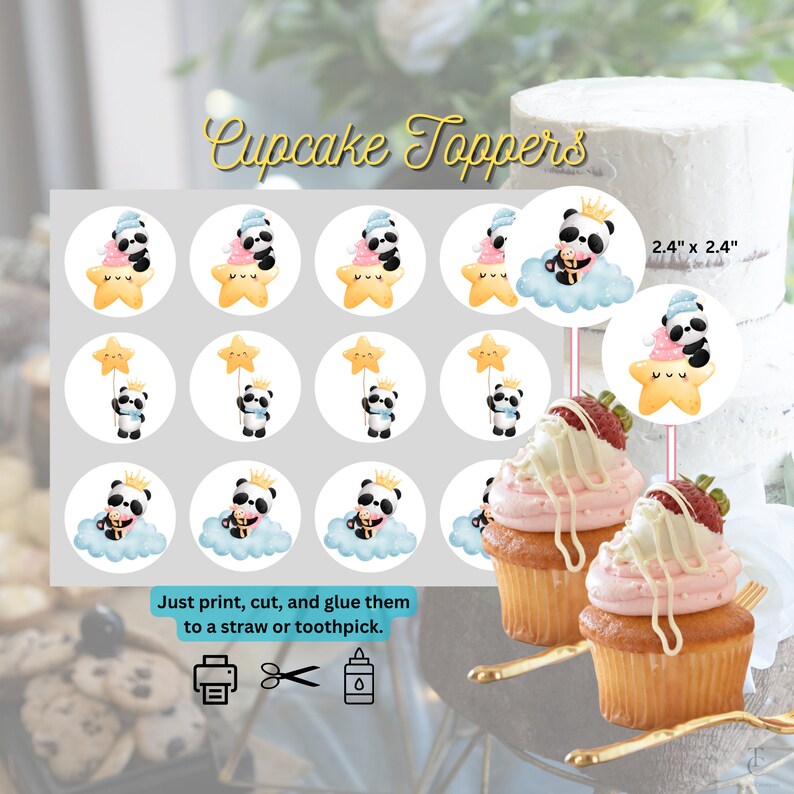 Cute Boy Panda Printable Cupcake Toppers Digital Download - Etsy
