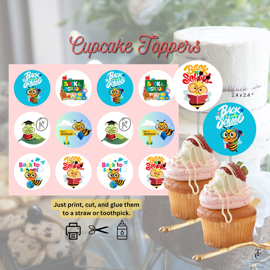 Back to School Theme Printable Cupcake Toppers Digital Download| DIY ...