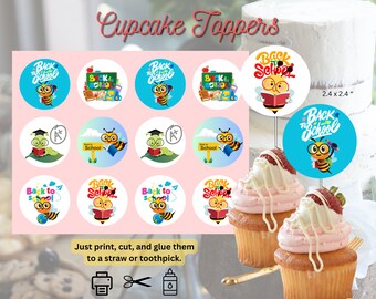 Back to School Cupcake Toppers, 1st Day of School, First Day, Stickers ...