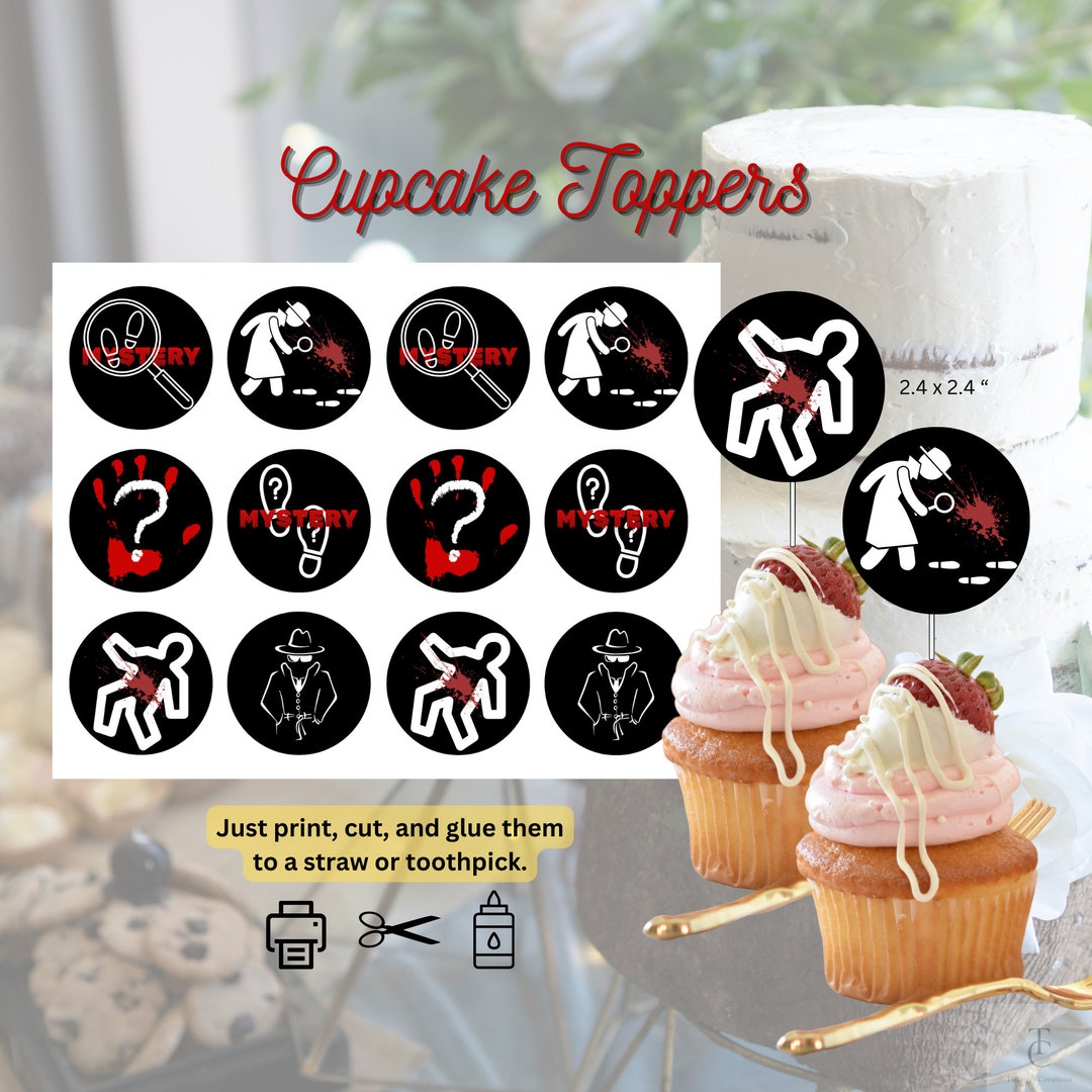 Murder Mystery Party Printable Cupcake Toppers Digital Download DIY 2 ...