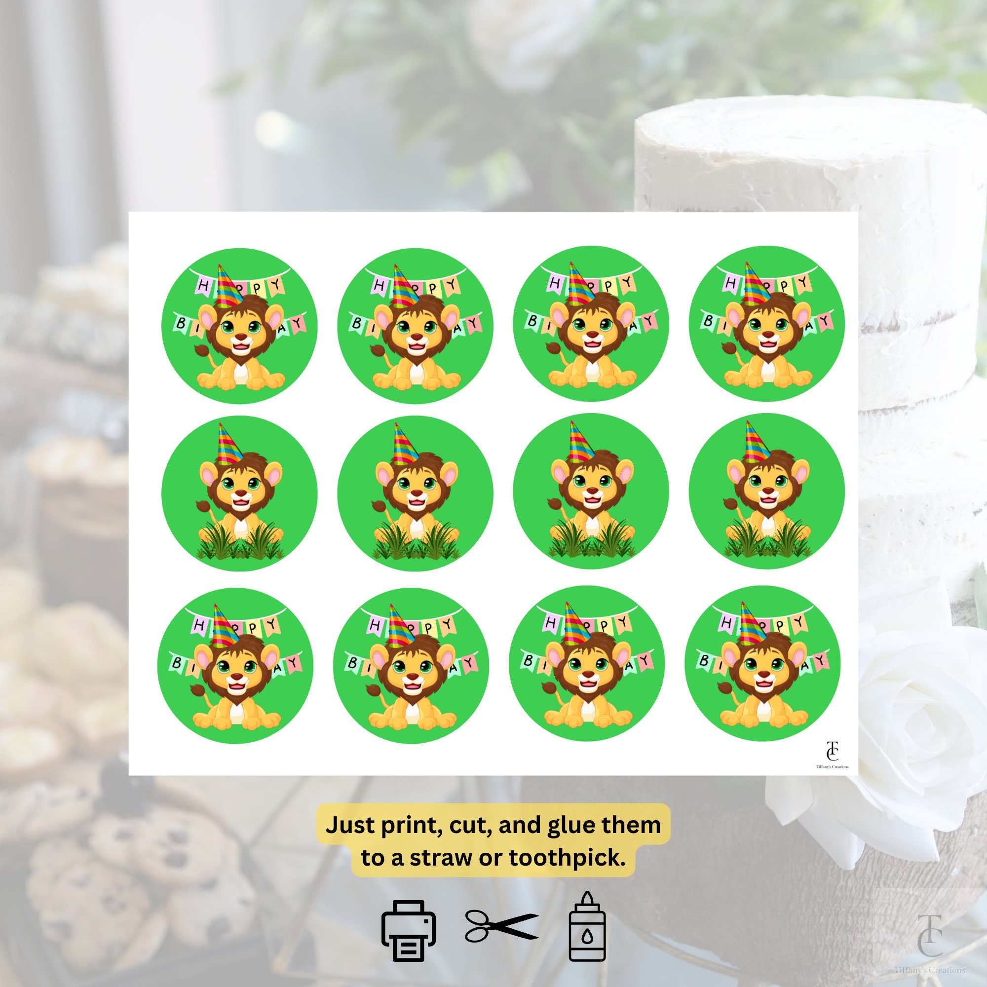 Cute Lion Printable Cupcake Toppers Digital Download DIY Kid's Birthday ...