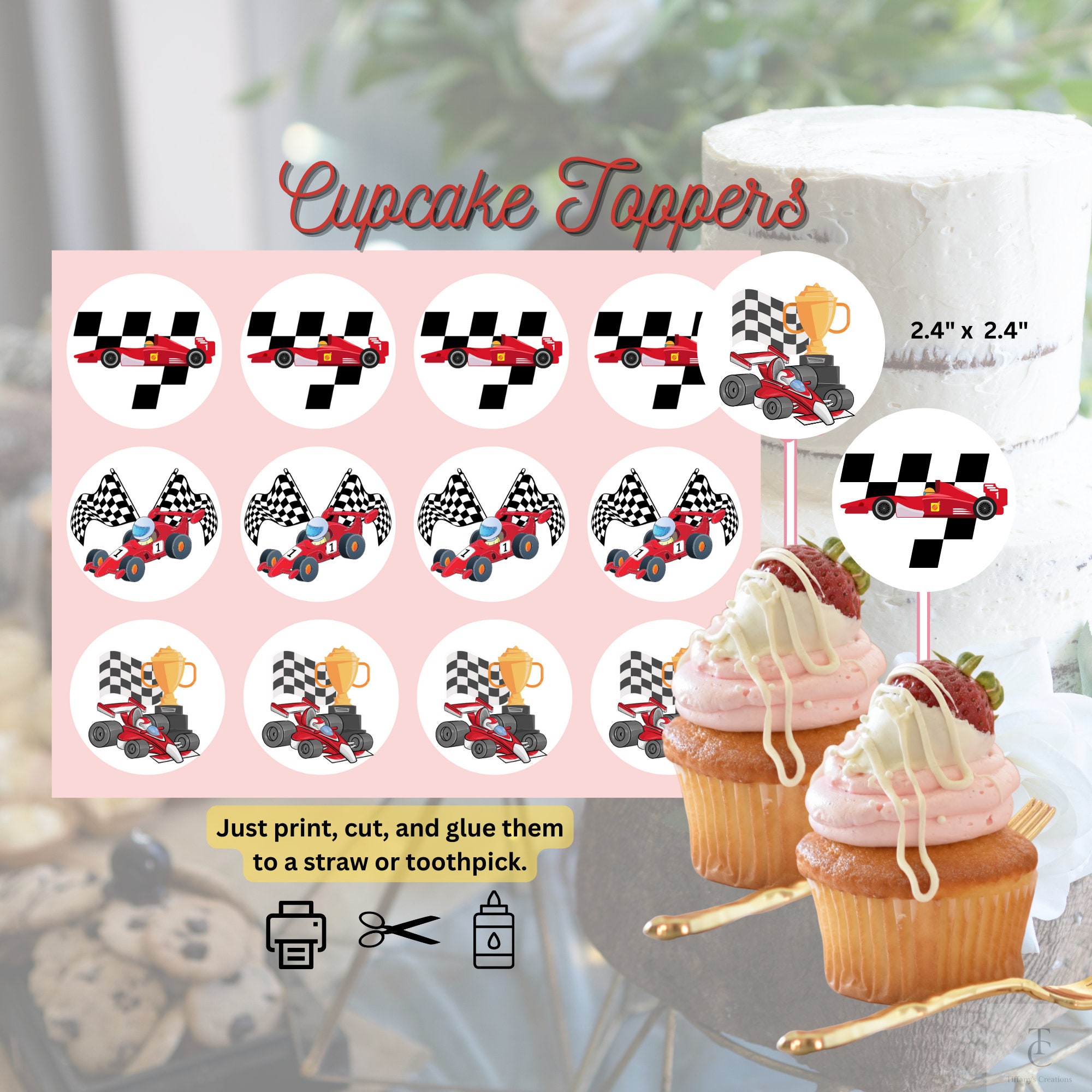 Race Car Theme Printable Cupcake Toppers Digital Download| DIY| Son's ...