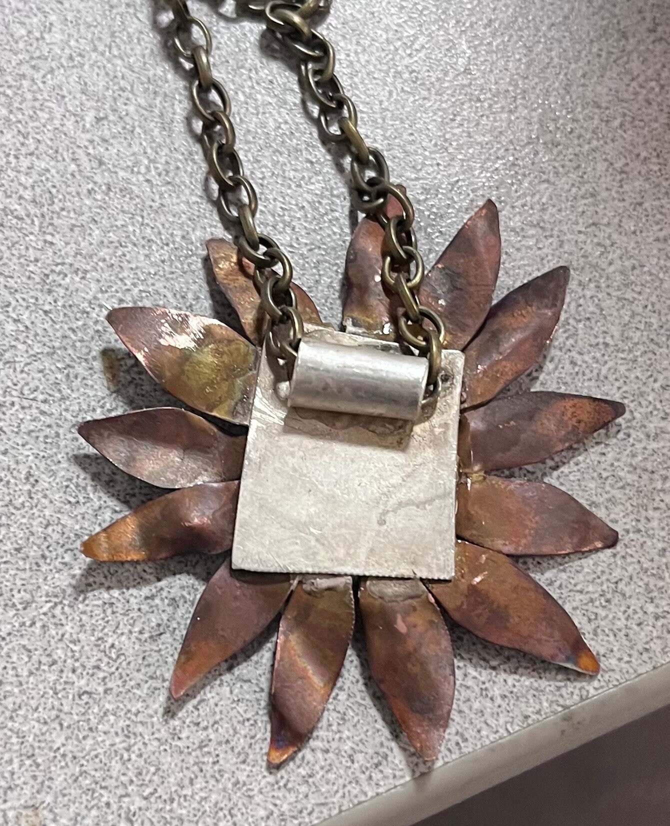 Copper Sunflower Necklace, Fire Painted Copper and Sterling Silver ...