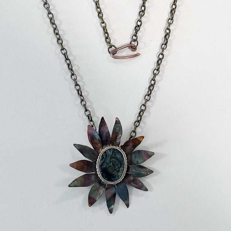 Copper Sunflower Necklace, Fire Painted Copper Necklace, Gift for Her ...