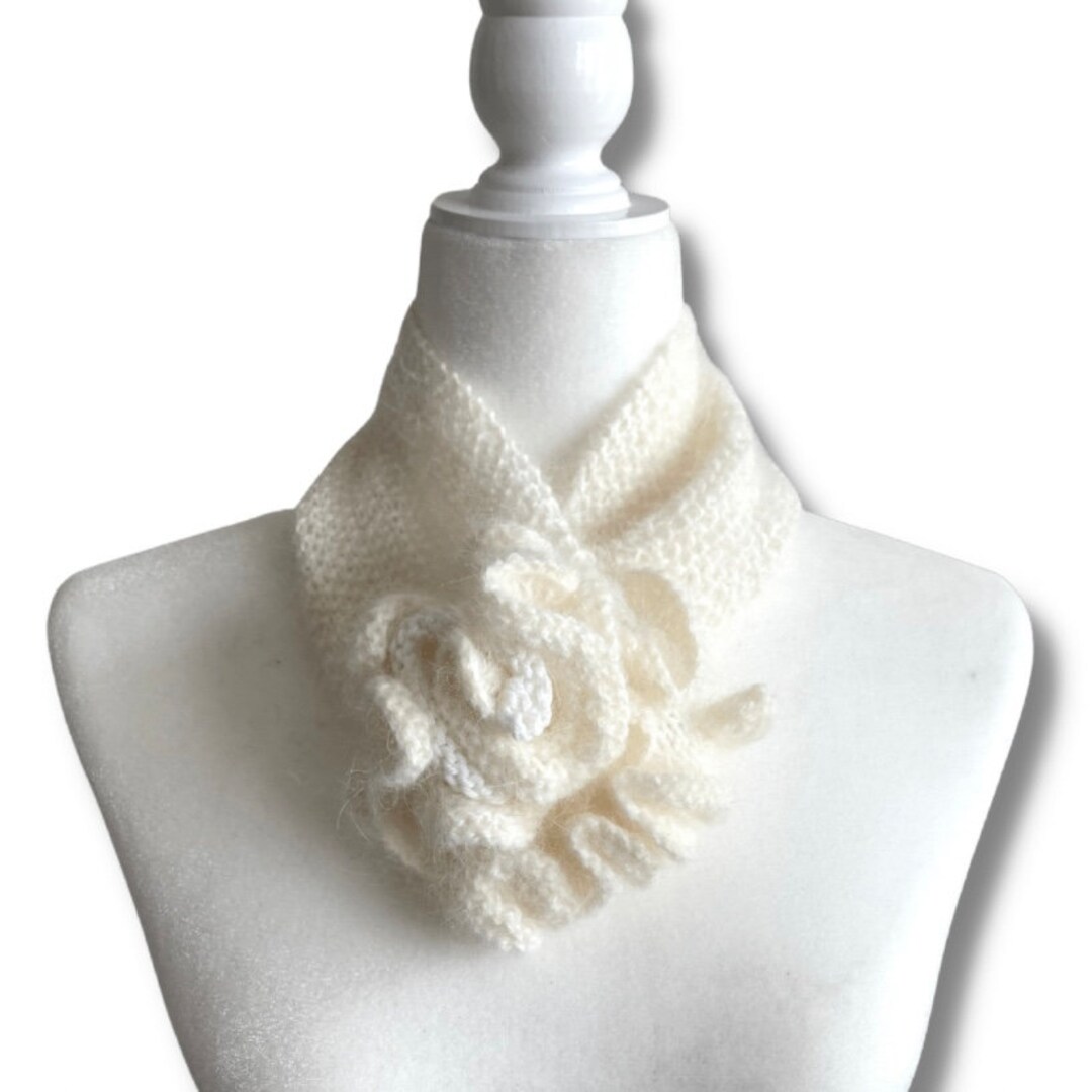 Handmade Angora Knit Scarf: White Cowl Neck Warmer - Etsy