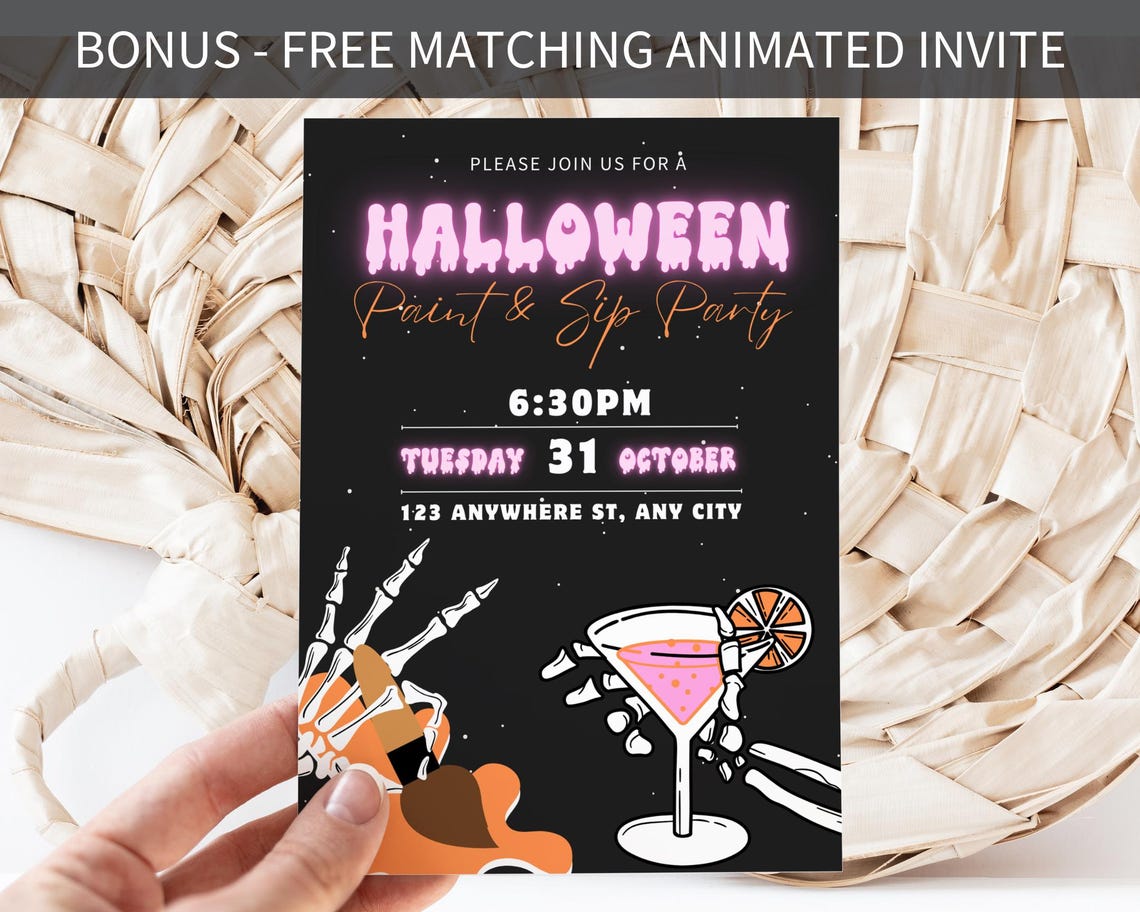 Halloween Paint & Sip Invitation, Printable Invite Halloween Party ...
