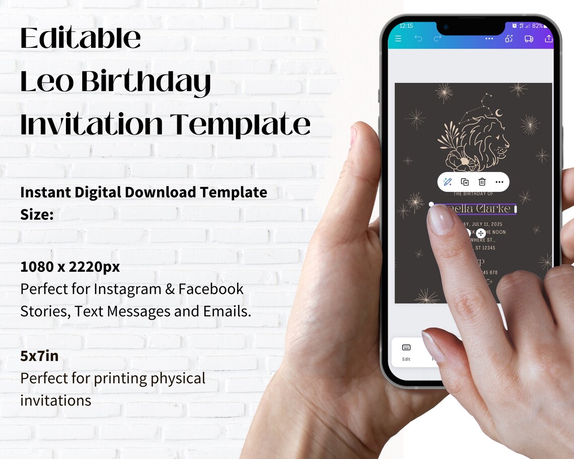 Leo Birthday Invitation 5x7'', Zodiac Party Printable, Leo the Lion ...