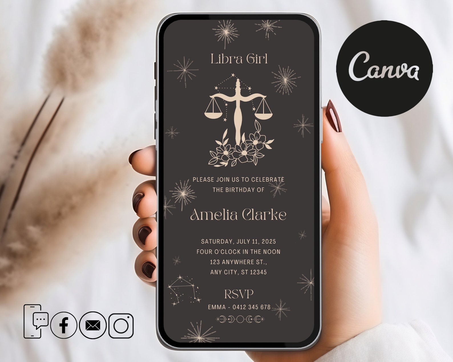 Libra Invitation 5x7'' Printable Invitation & Electronic Invite, Zodiac ...