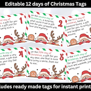 Editable 12 Days of Christmas Gift Tags, Printable Gift Tags for ...