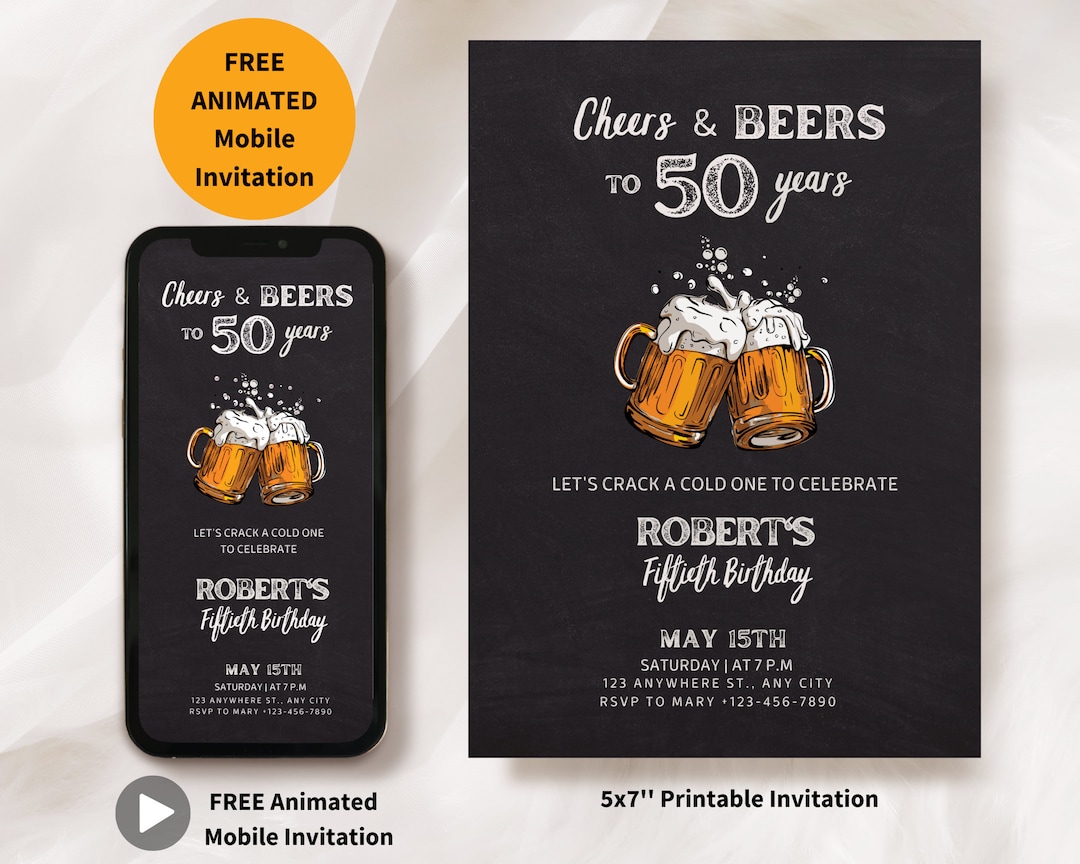 Cheers and Beers Birthday Party Invitation, Printable Invite & Digital ...