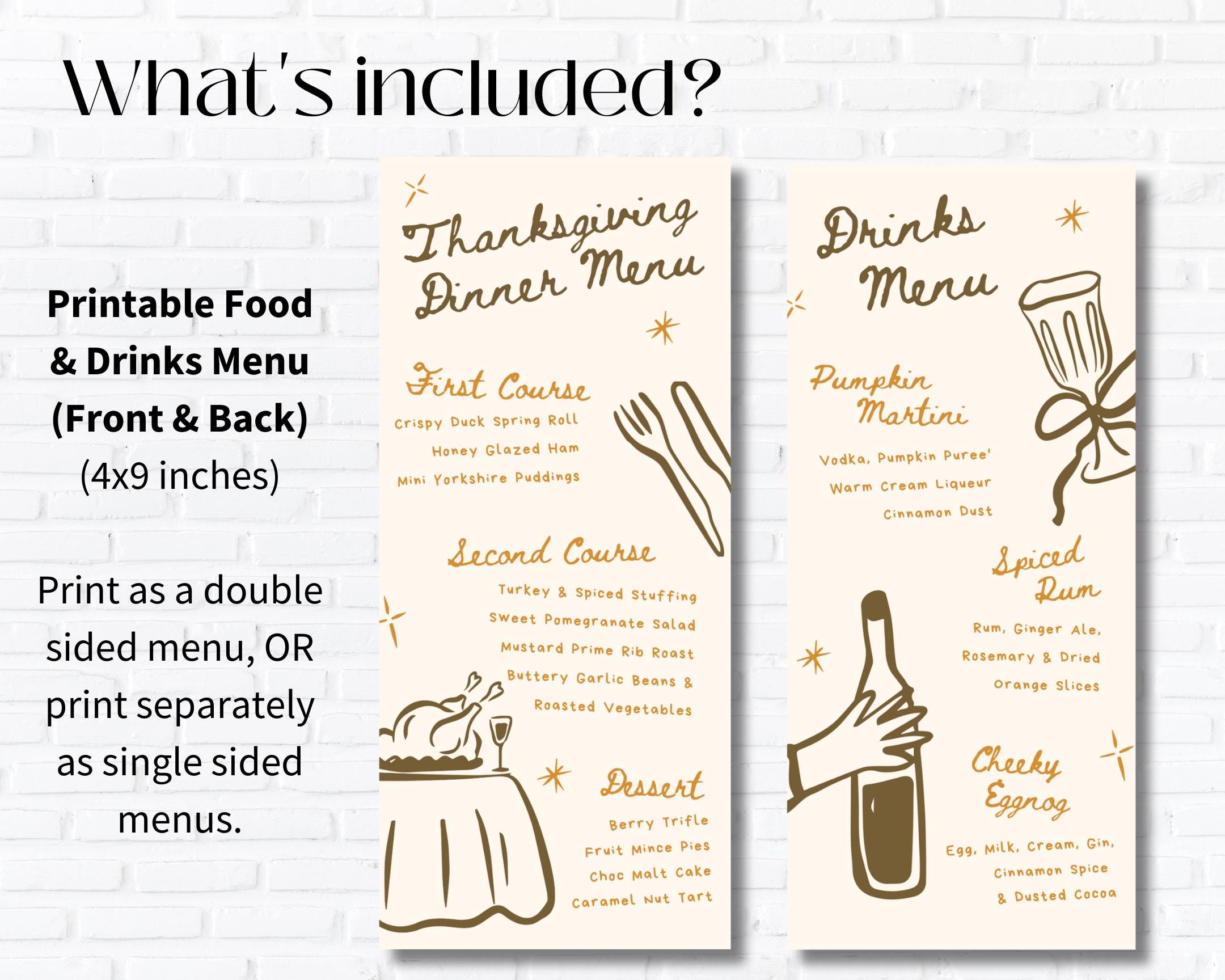 Printable Thanksgiving Menu Template 4x9'', Hand Drawn Style Menu ...