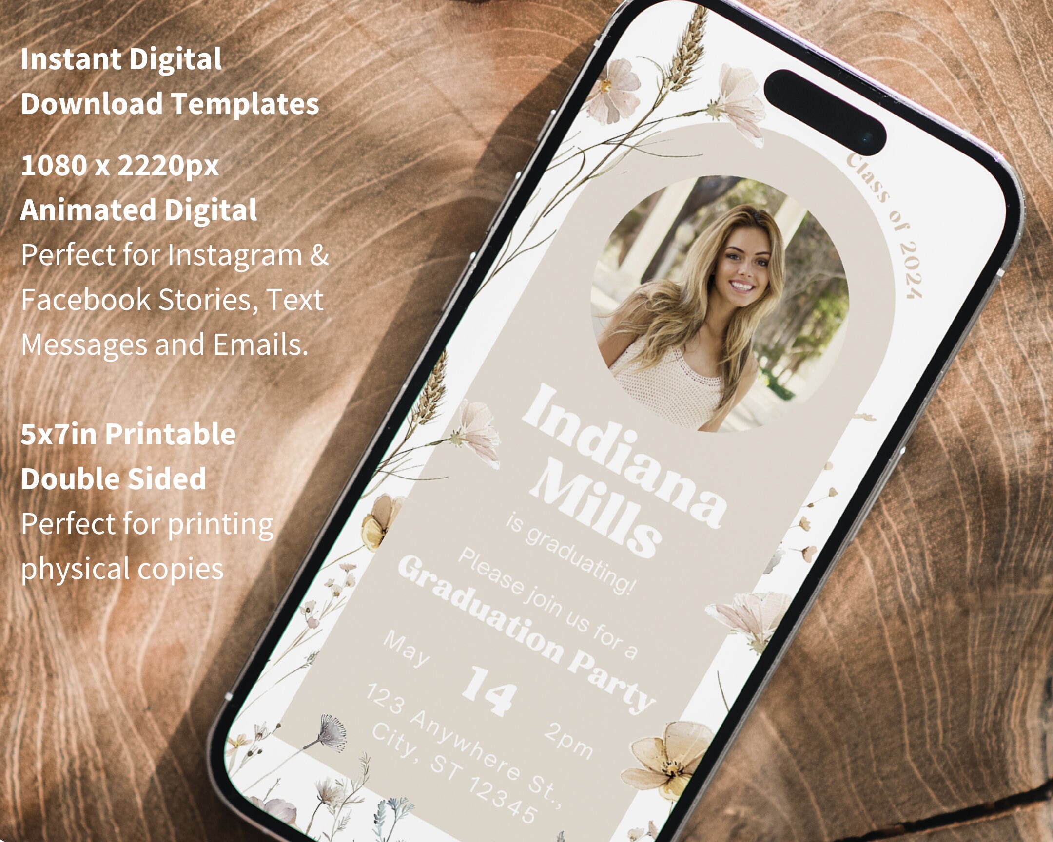 Boho Graduation Invite, Wildflower Graduation Party Invitation Template ...