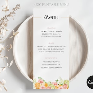 Printable Menu Template Double Sided or Single Sided 4x9'', Editable ...