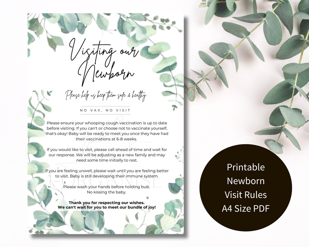 Newborn Rules for Visiting Baby, New Baby Rules A4 Printable, No Vax No Visit Newborn Visiting ...