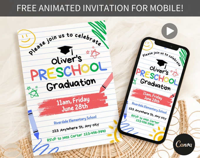 Editable Preschool Graduation Invitation, Prek Announcement Party ...