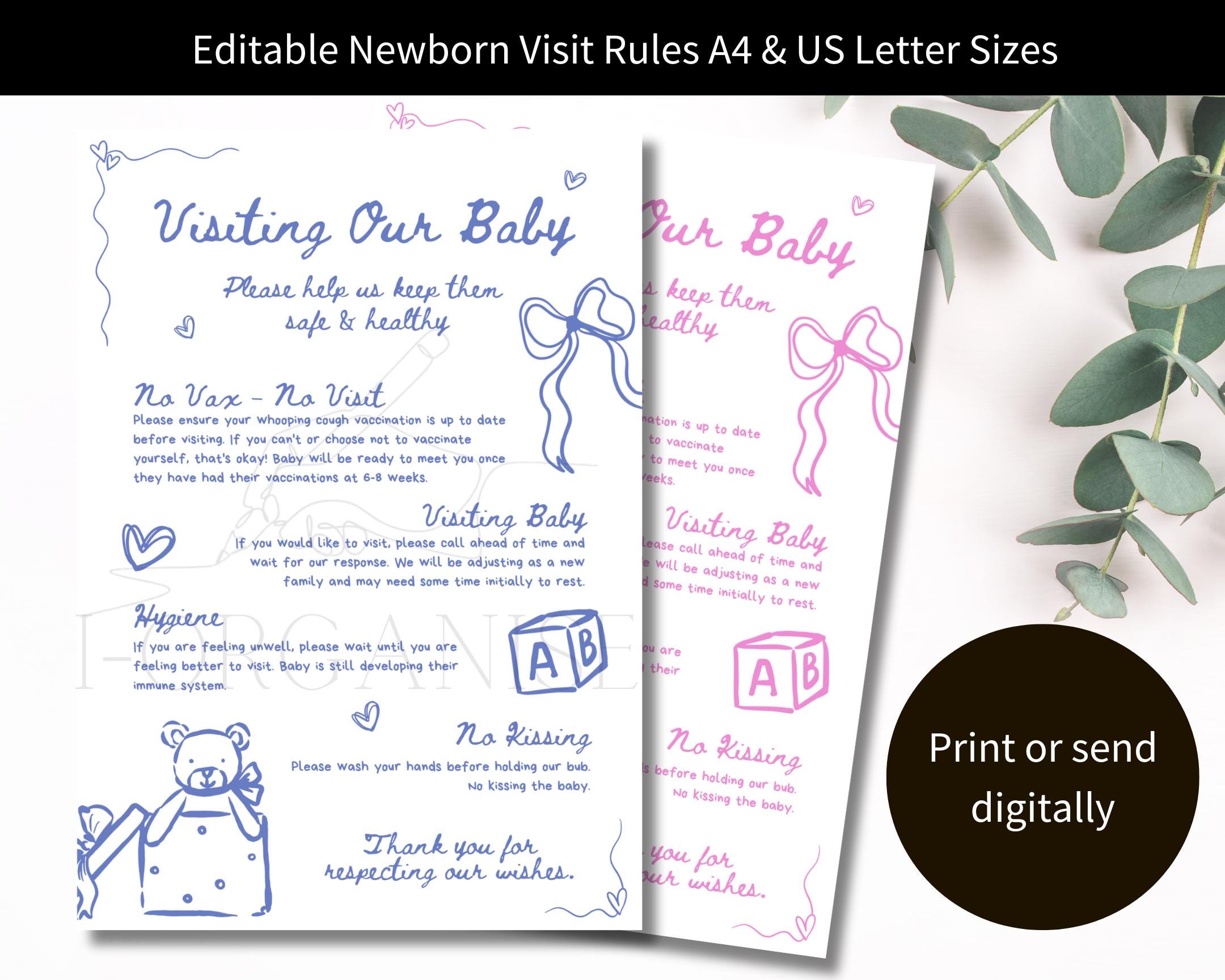 Editable Newborn Rules for Visiting Baby, New Baby Rules A4 & US Letter ...