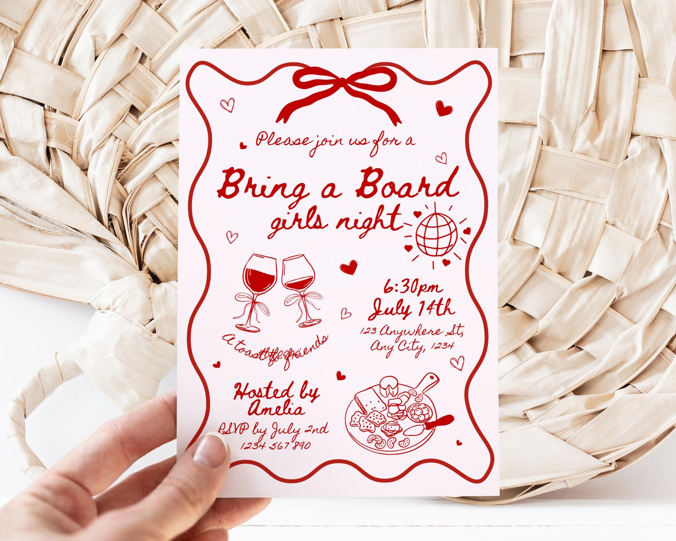 Bring A Board Party Invitation, BYOB Party Invite, Wine and Cheese ...