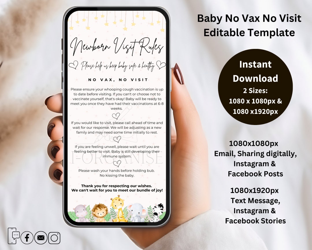 EDITABLE Newborn Rules for Visiting Baby, Social Media Templates, No ...