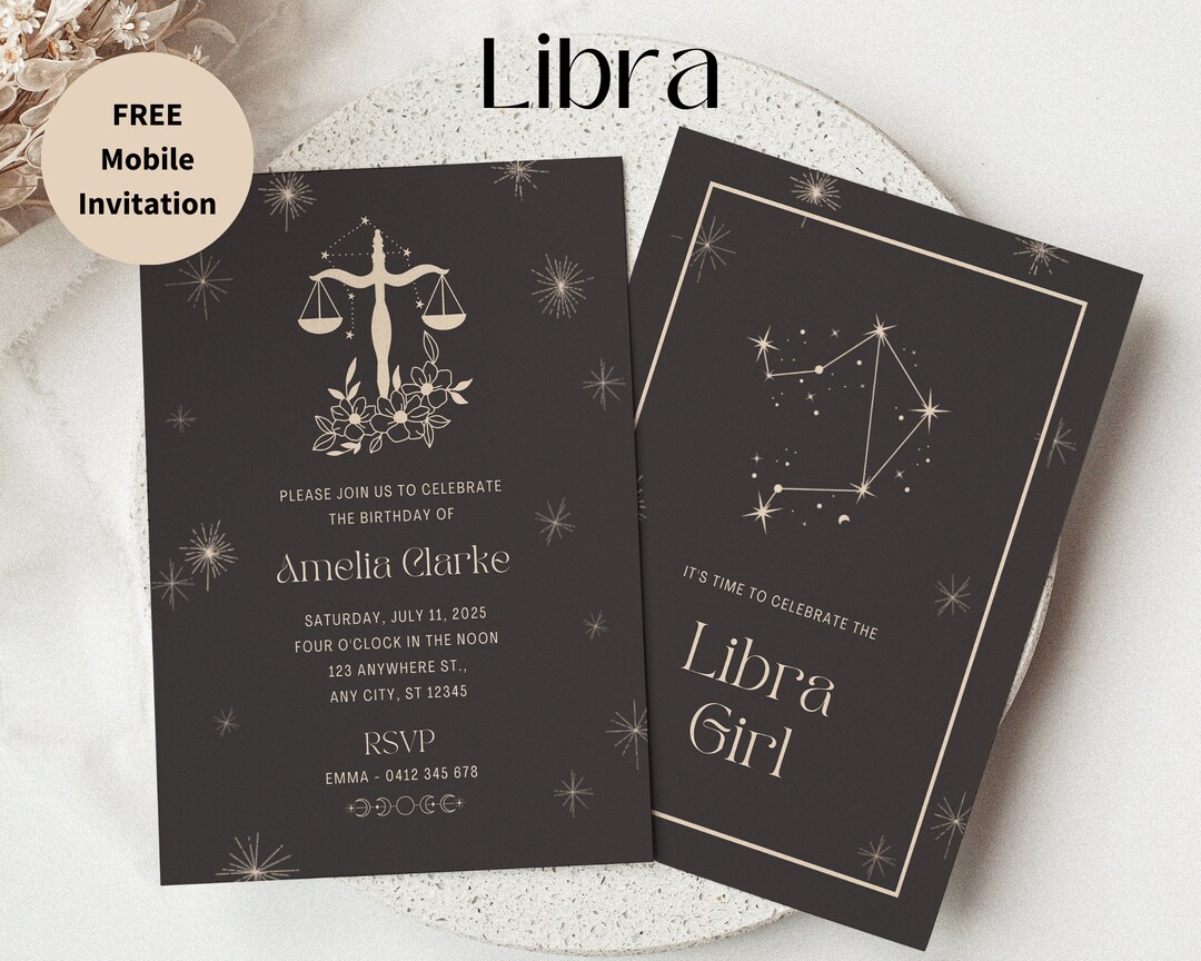 Libra Invitation 5x7'' Printable Invitation & Electronic Invite, Zodiac ...