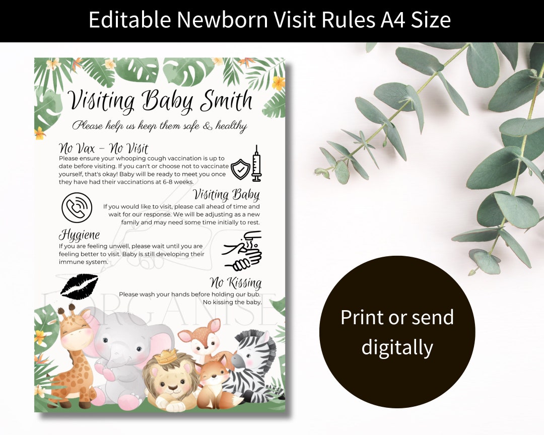 Customizable Newborn Rules for Visiting Baby, New Baby Rules, No Vax No ...