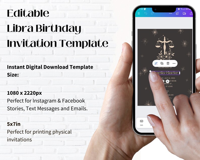 Libra Invitation 5x7'' Printable Invitation & Electronic Invite, Zodiac ...