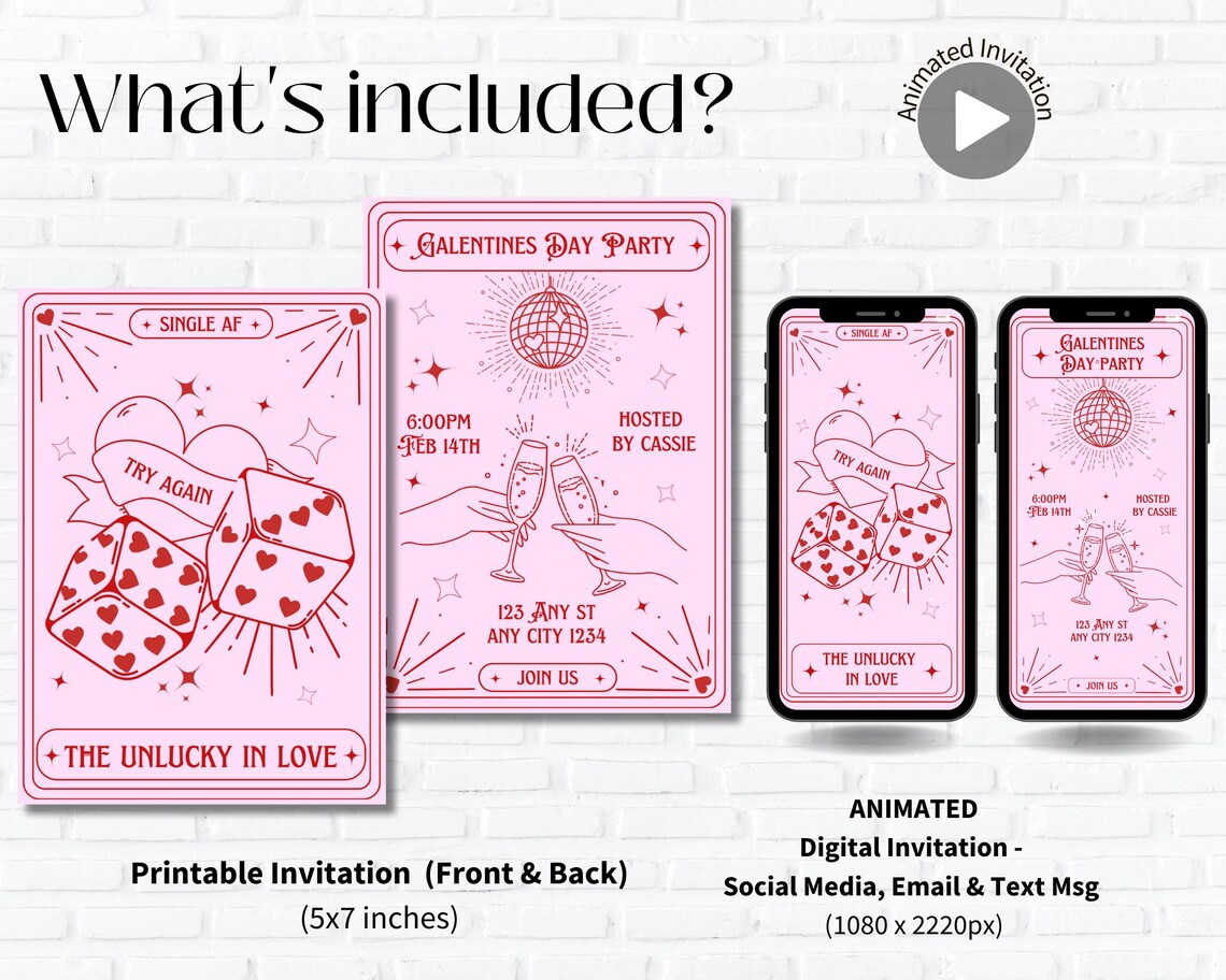 Tarot Galentines Party Invite, Valentines Invitation, Valentines Day ...