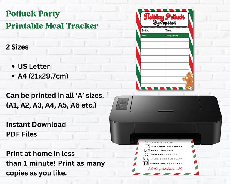 Printable Christmas Potluck Signup Sheet, Holiday Potluck Sign up Sheet ...