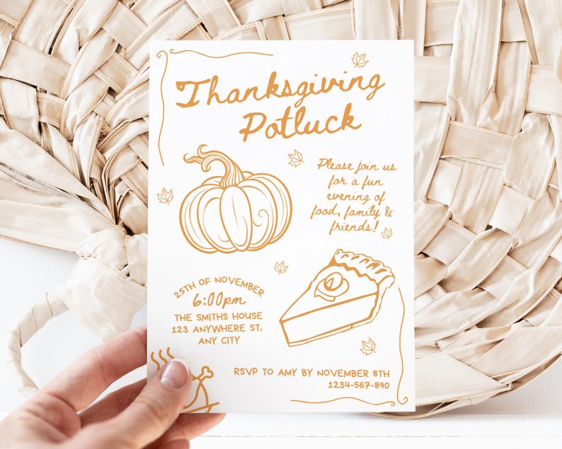 Hand Drawn Thanksgiving Invitation, Friendsgiving Party Invite ...
