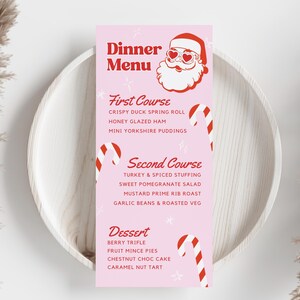 Printable Xmas Menu Template 4x9'' Pink Christmas Menu Ideas DIY ...