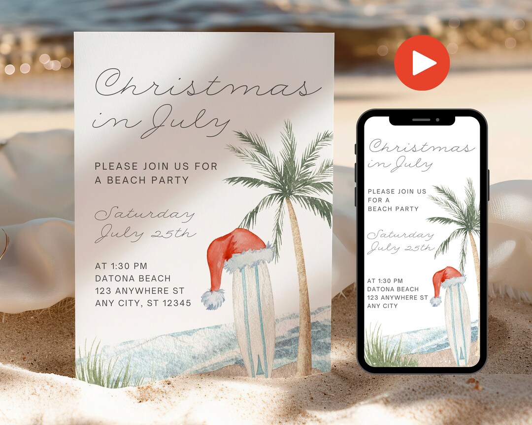 Editable Christmas in July Invitation, Beach Party Invite, July ...