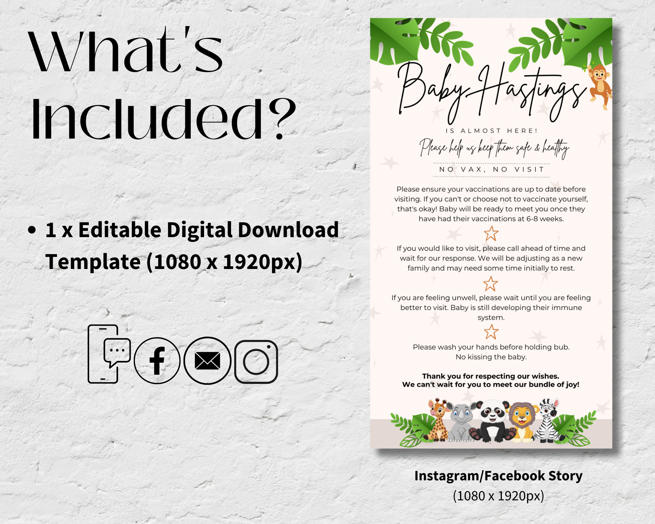 EDITABLE TEMPLATE, Newborn Visit Rules, Social Media Share Story, Email ...